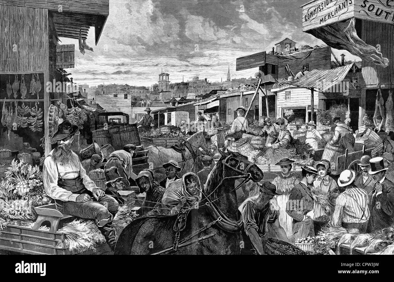 Washington Market, New York City - Thanksgiving time - Crowded outdoor ...