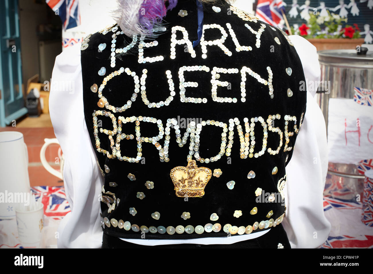 Pearly Queen detail at a street party Stock Photo - Alamy