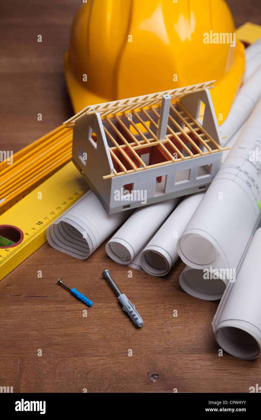 Architecture tools, blueprints Stock Photo - Alamy