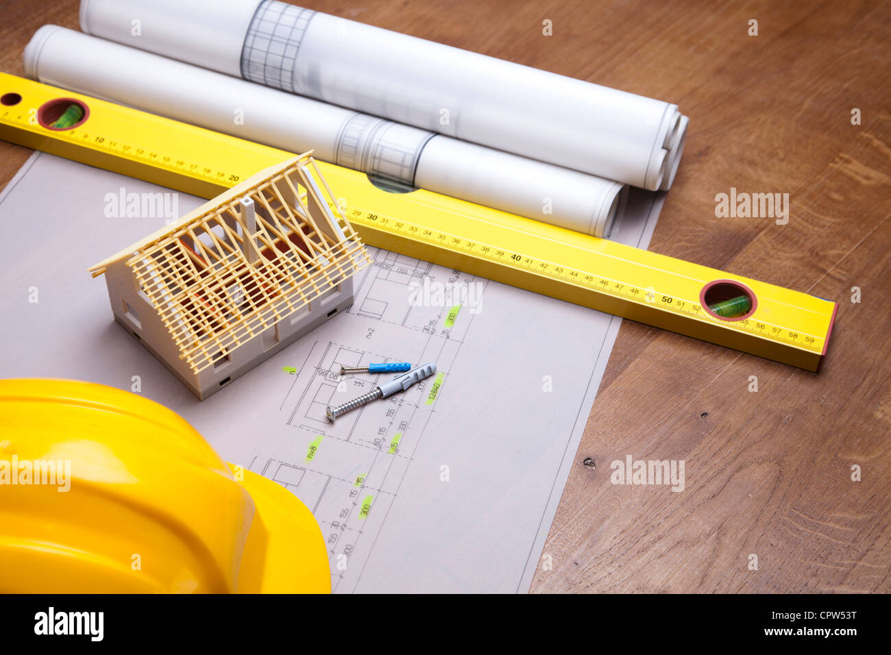 Architecture tools, blueprints Stock Photo - Alamy