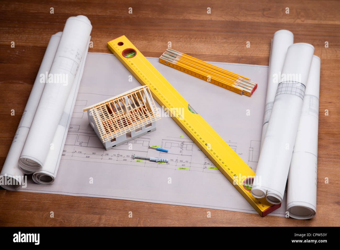 Architecture tools, blueprints Stock Photo - Alamy