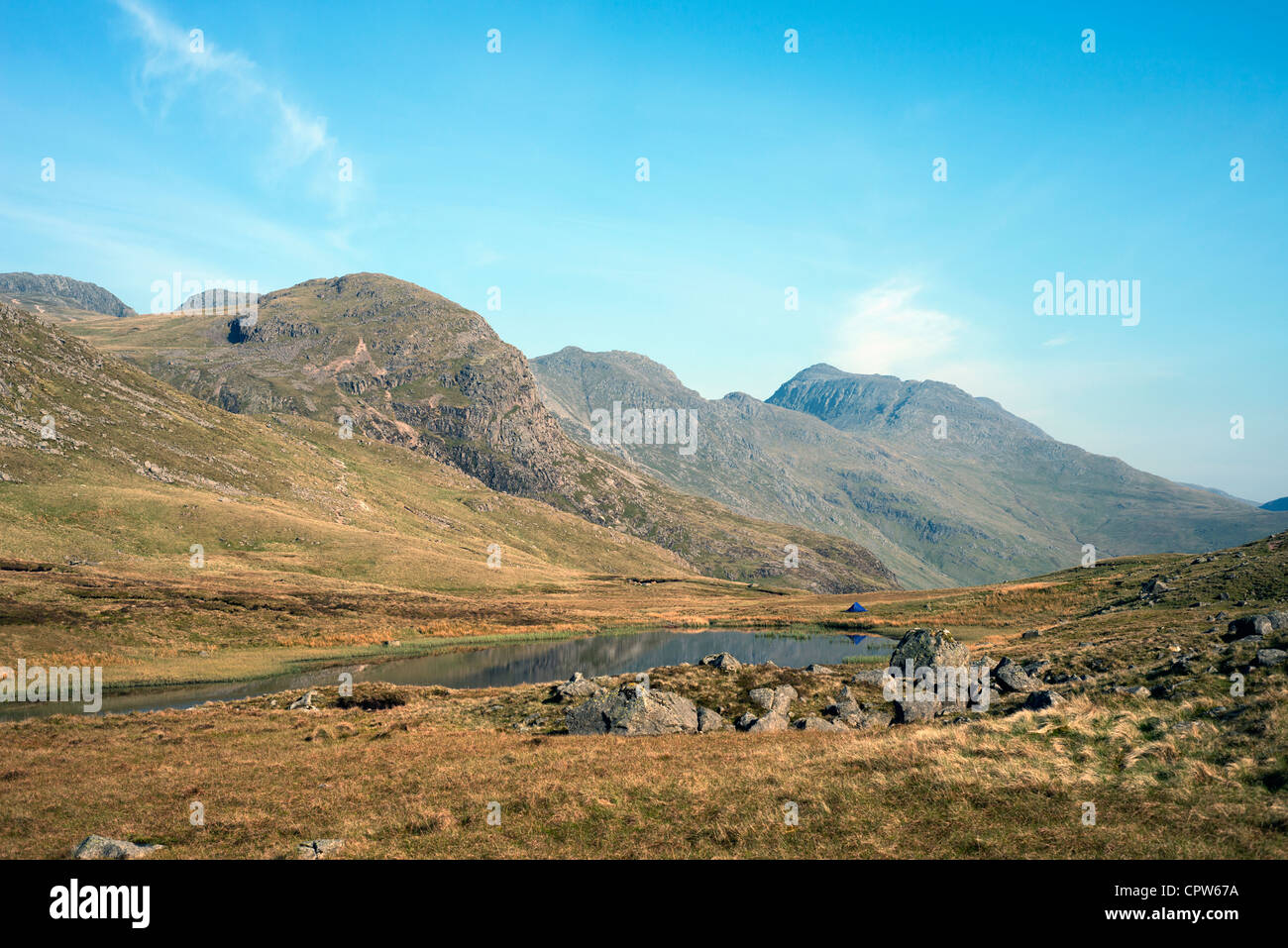 Crinkle Crags, Great Knott and Bowfell from Red Tarn. Lake District ...