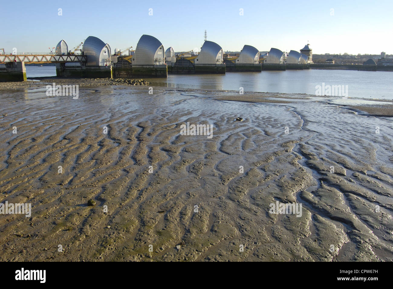 The Thames barrier at low tide, London, England Stock Photo - Alamy