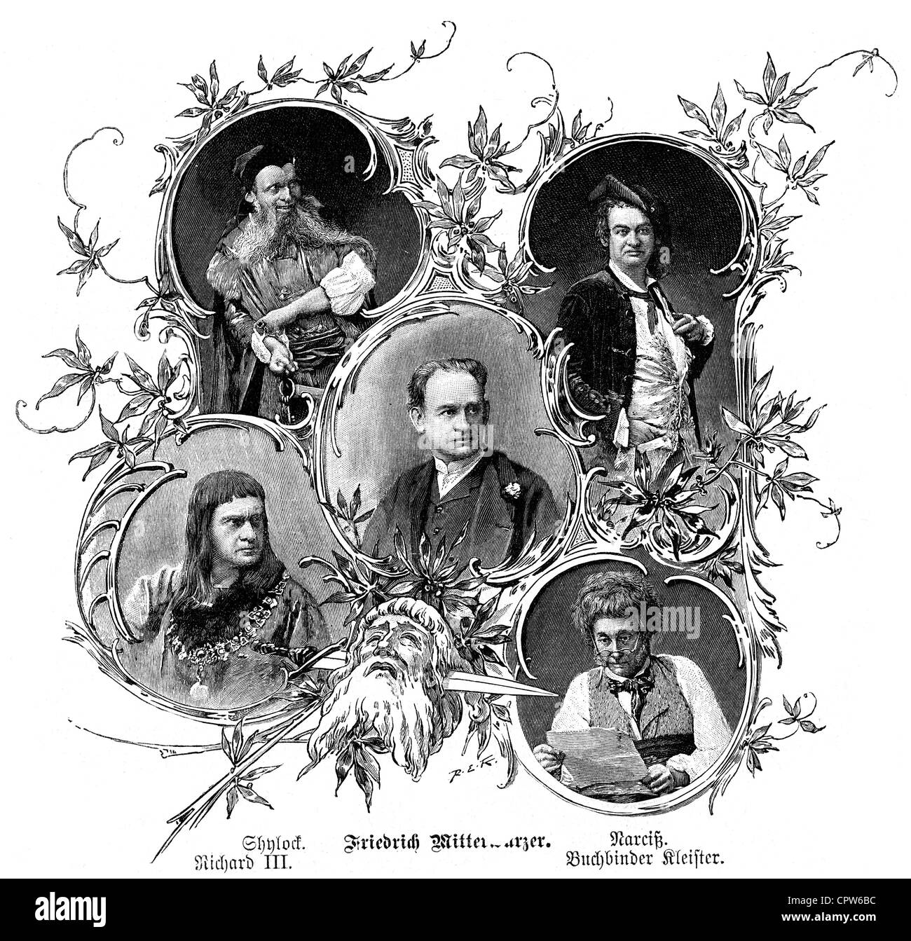 Mitterwurzer, Friedrich, 16.10.1844 - 13.2.1897, German actor, portrait ...