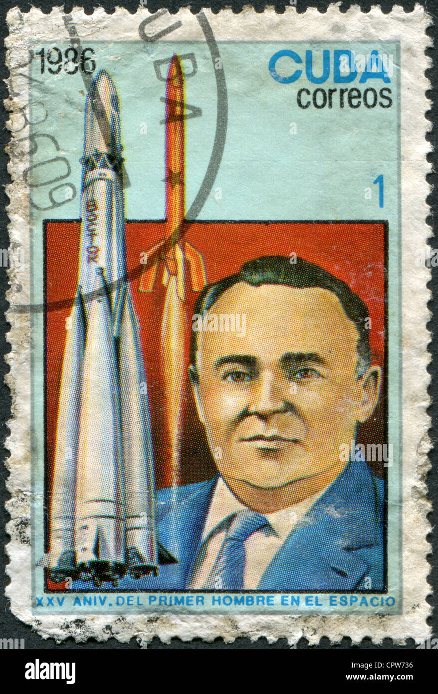 Dedicated to the 25th anniversary of manned flight into space, shows a ...