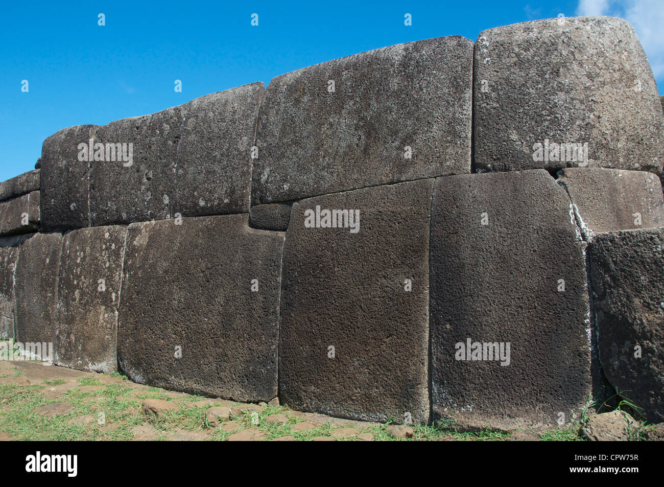 Ahu base mortarless hewn blocks Ahu Vinapu Easter Island Chile Stock ...