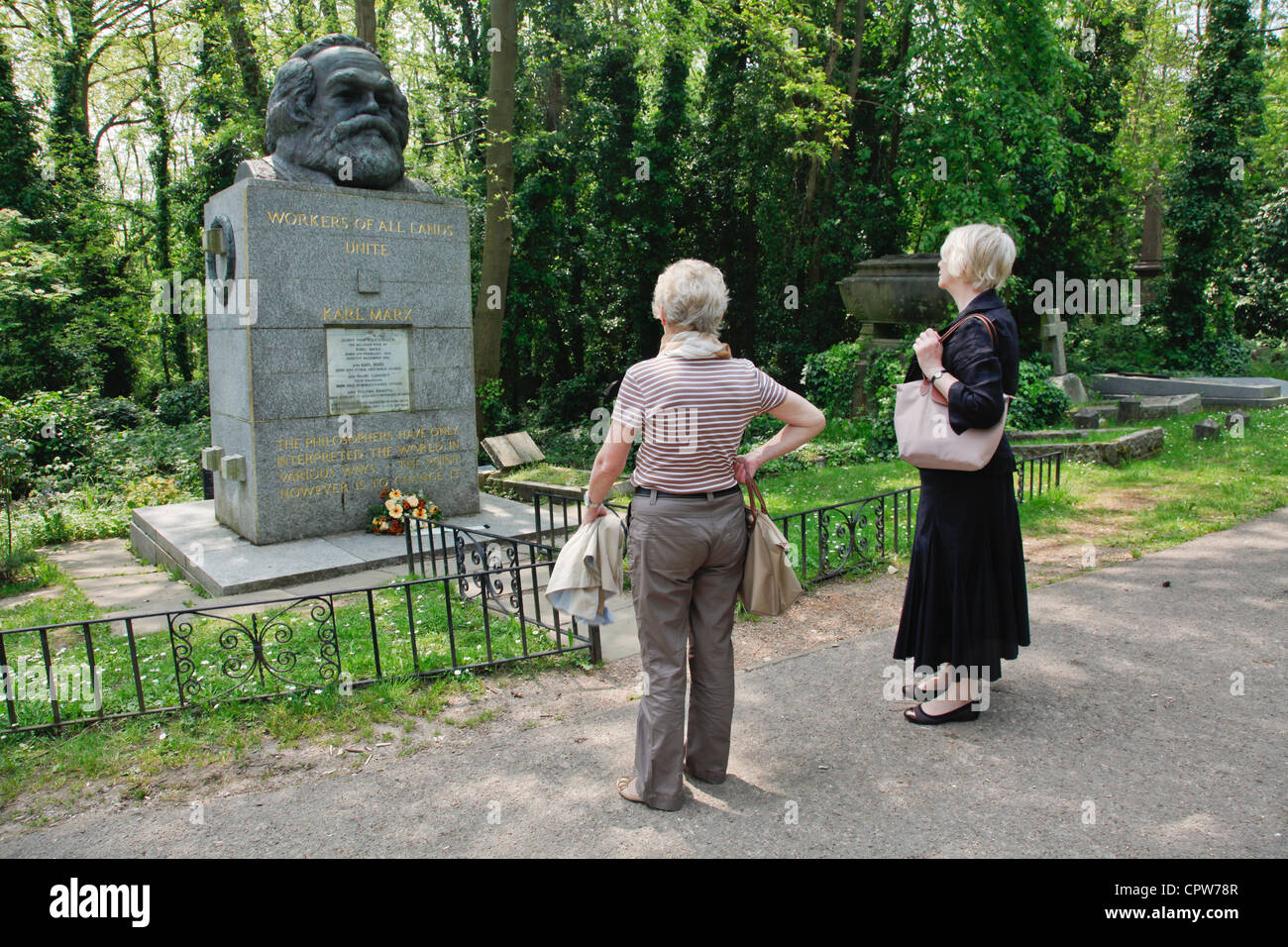 VISITORS TO KARL MARX TOMB IN HIGHGATE CEMETERY, LONDON, UK Stock Photo ...