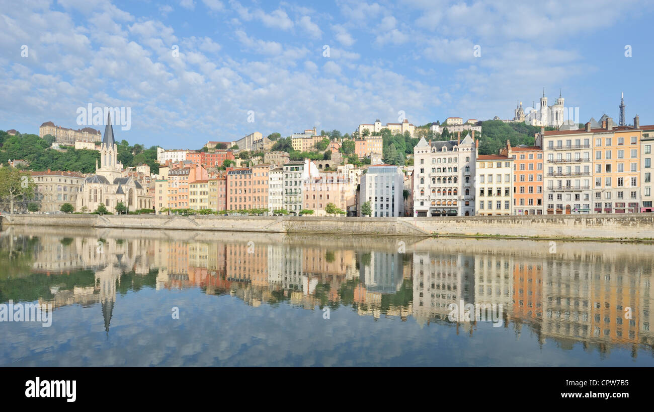 City of Lyon reflected in river Saone, France Stock Photo - Alamy