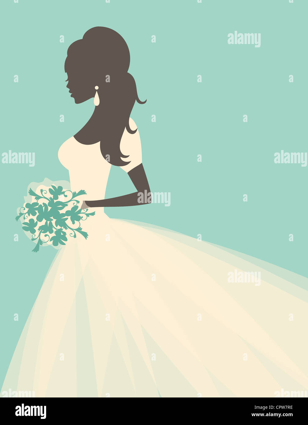 Illustration of a beautiful bride holding flowers Stock Photo - Alamy