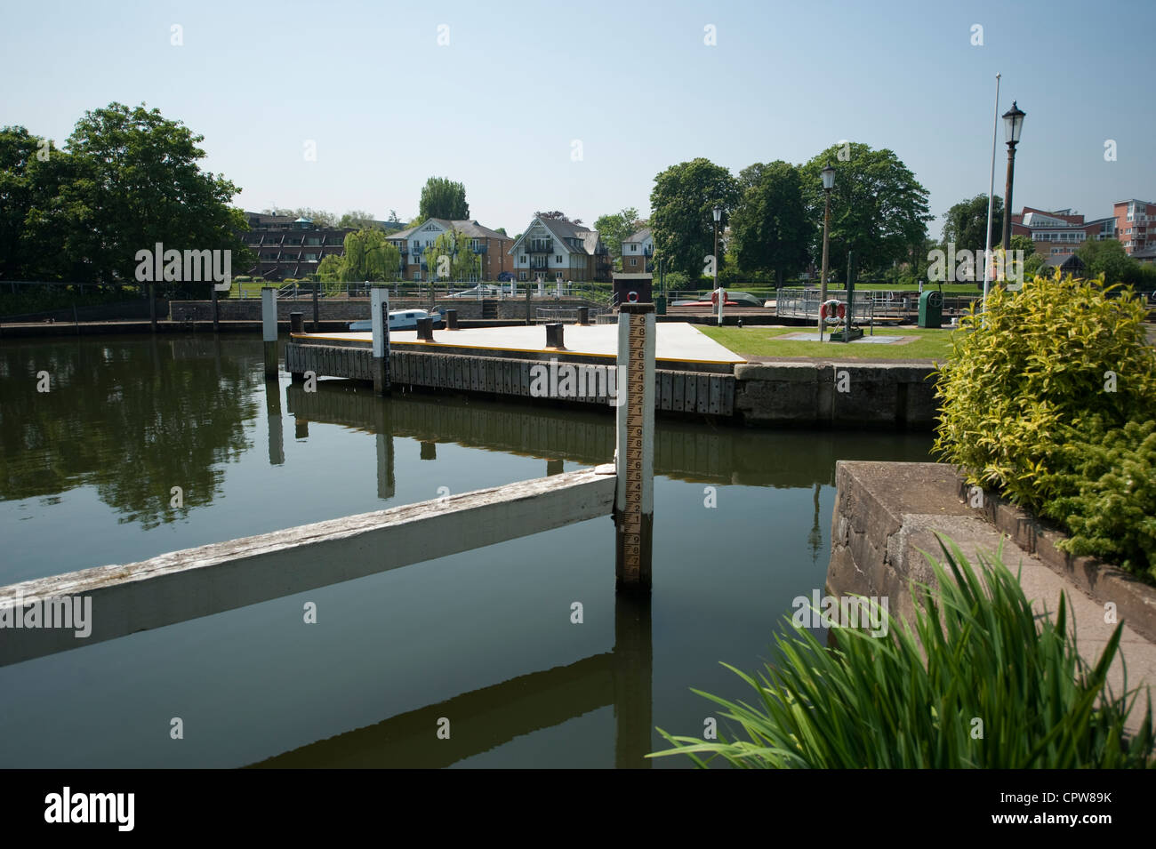 Upstream entrance to Teddington Lock on the river Thames in south west ...