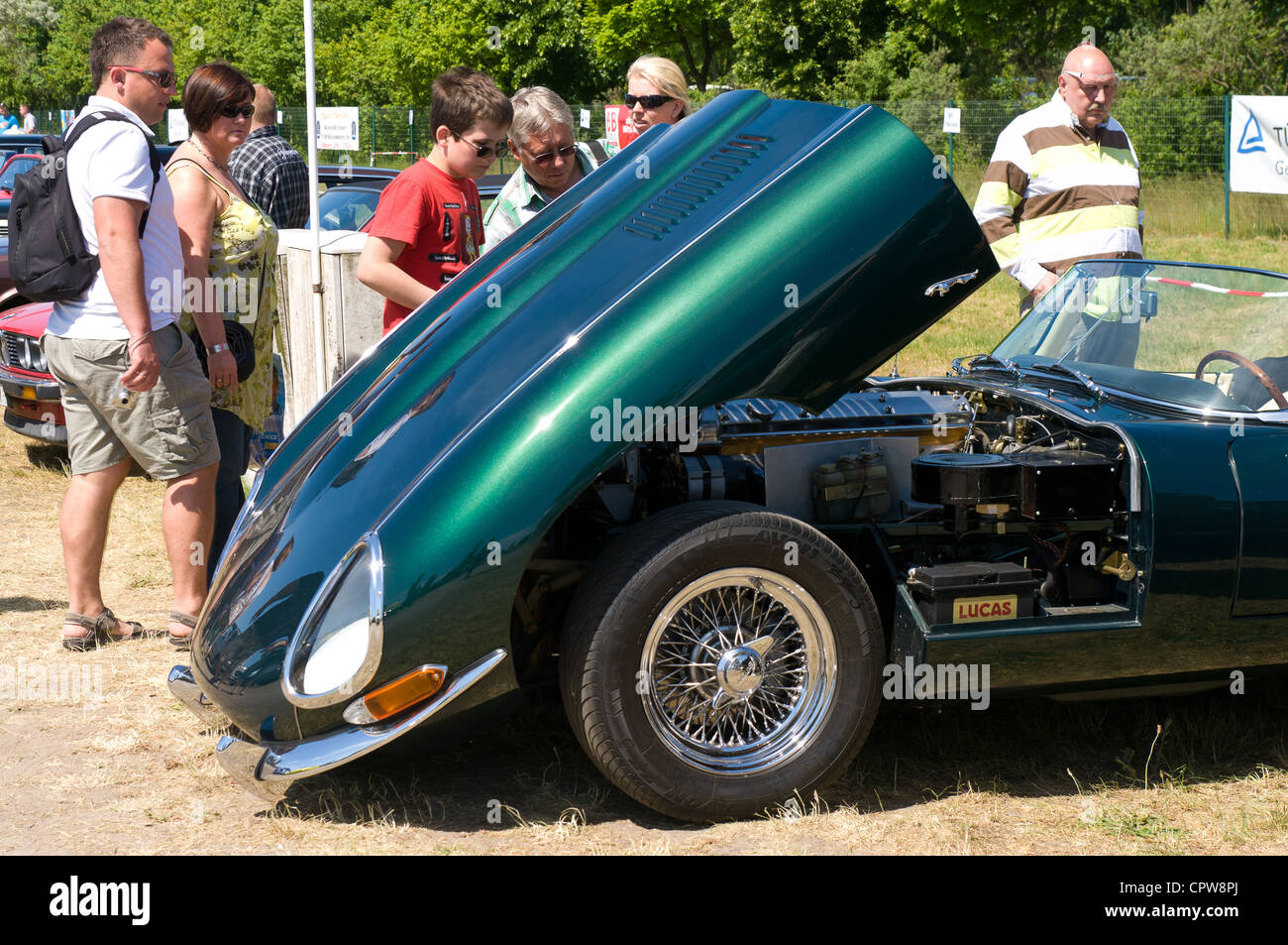 Open hood of the car Jaguar E-Type Stock Photo - Alamy