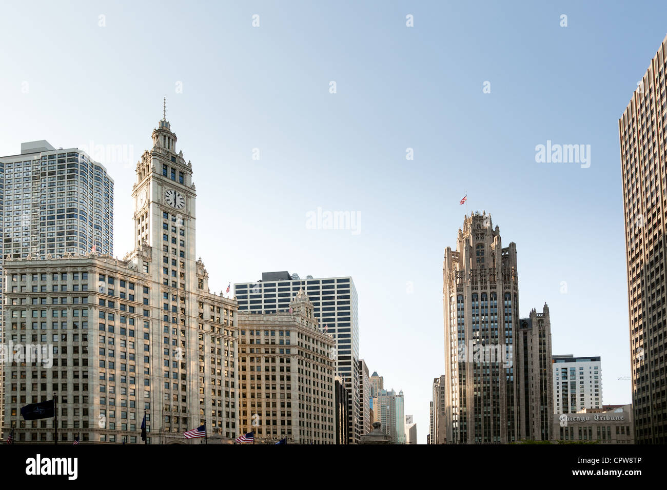 Chicago wrigley clock tower hi-res stock photography and images - Alamy