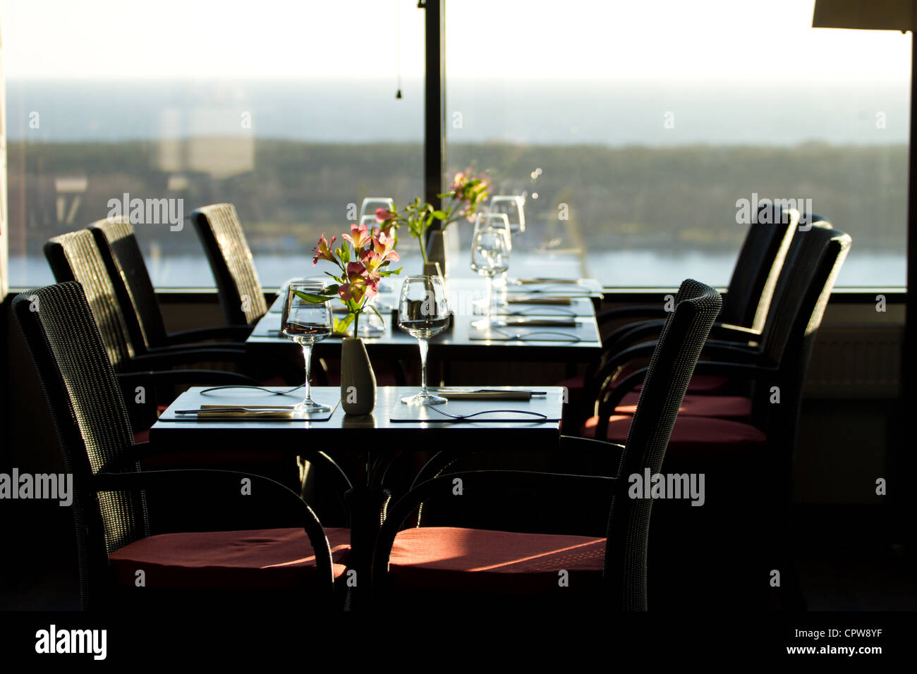 Modern restaurant interior with scenic seaside view Stock Photo - Alamy