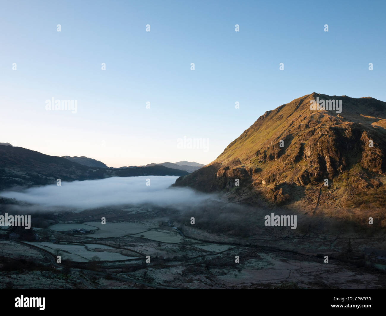 Gallt y Wenallt and a misty Nant Gwynant viewed from near Pen Y Pass ...