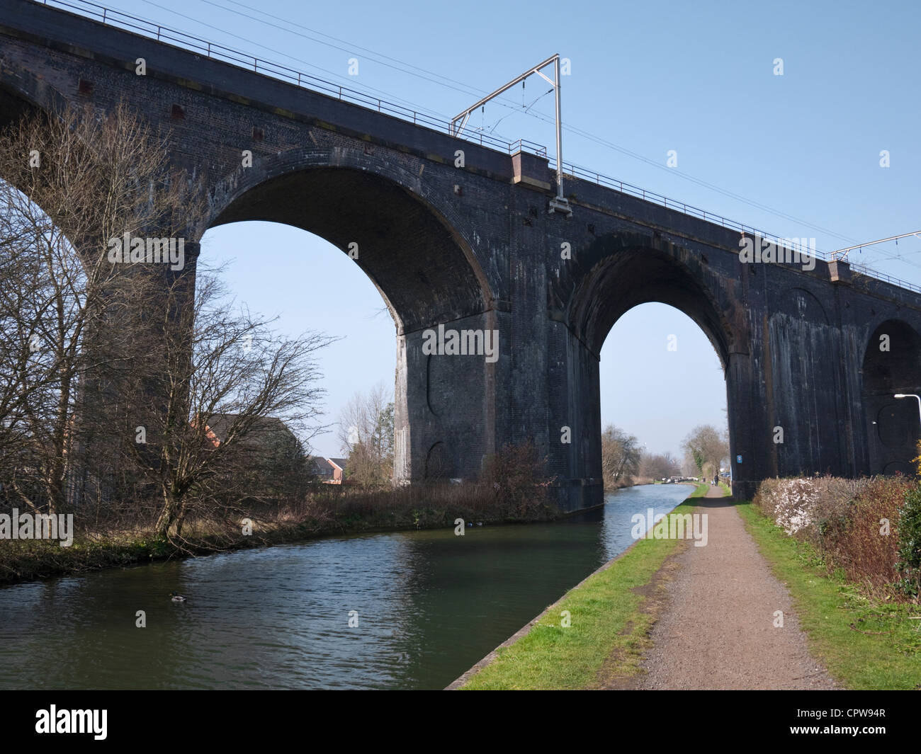 Railway viaduct on the west coast mainline, crossing the Birmingham ...