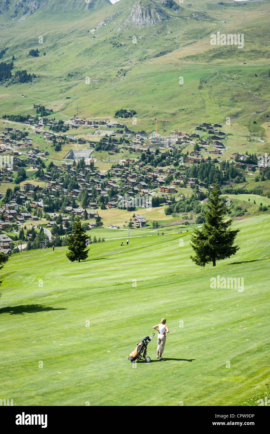 Golfer high above Verbier, Swiss mountains, Switzerland Stock Photo - Alamy