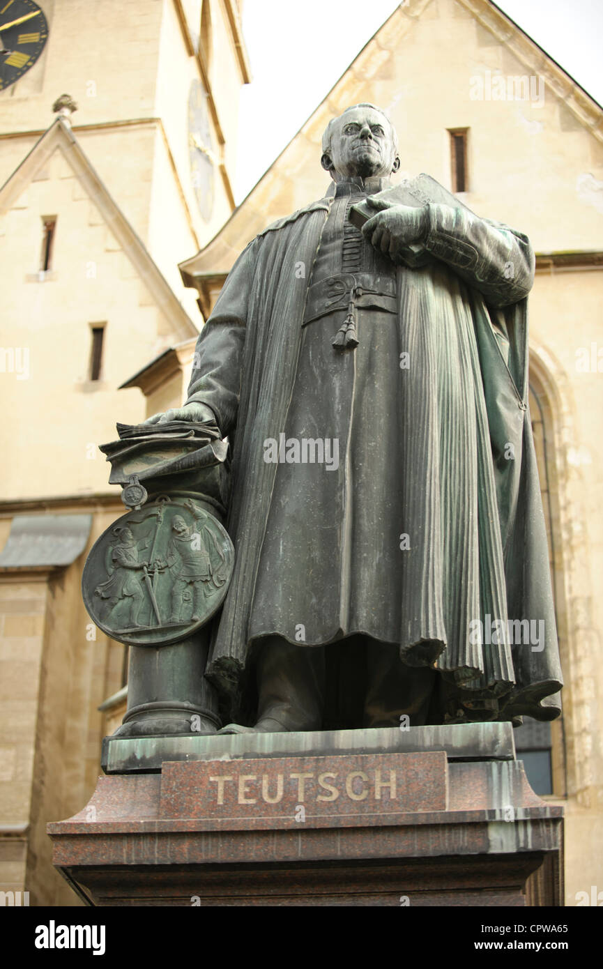 Statue of Teutsch outside the Biserica Evanghelica church Sibiu ...
