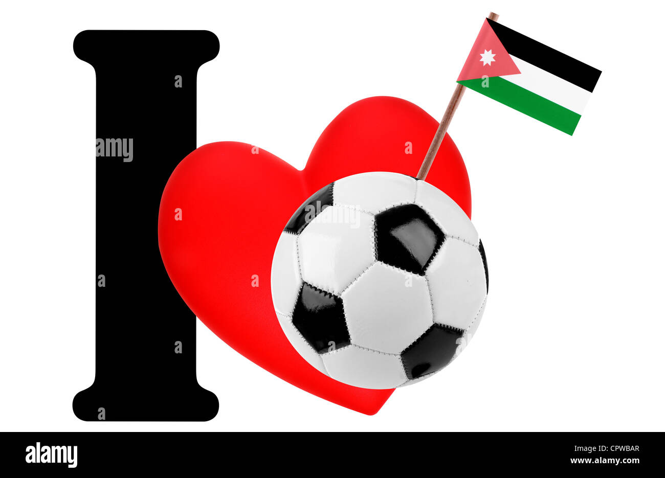 Small flag on a red heart and the word I to express love for the ...