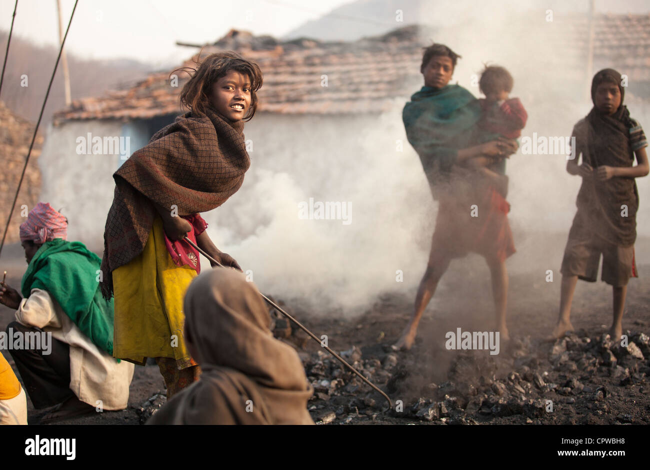 Everyday morning villager have warm burned coal, Jharia, Dhanbad ...
