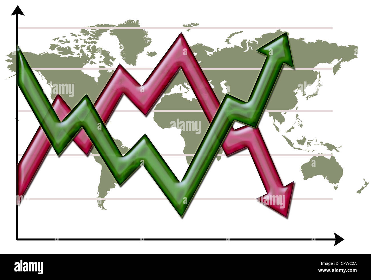 Arrow over world map showing possible future Stock Photo - Alamy