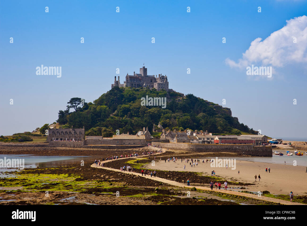 The stone tidal causeway leading to St Michael's Mount in Mount's Bay ...