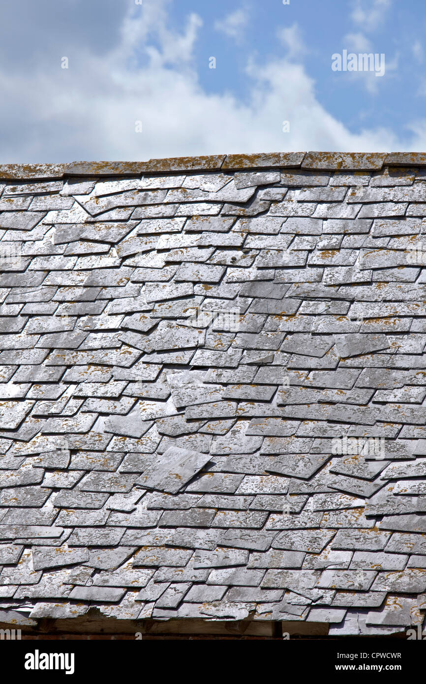 Old slate roof in need of repair, Shropshire, England, UK Stock Photo ...