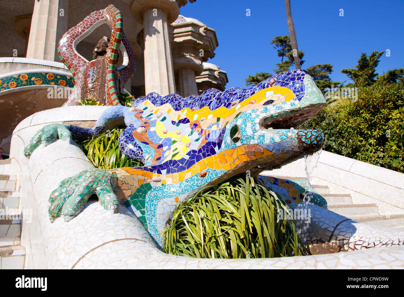 Dragon salamandra of gaudi mosaic in park guell of Barcelona Stock ...