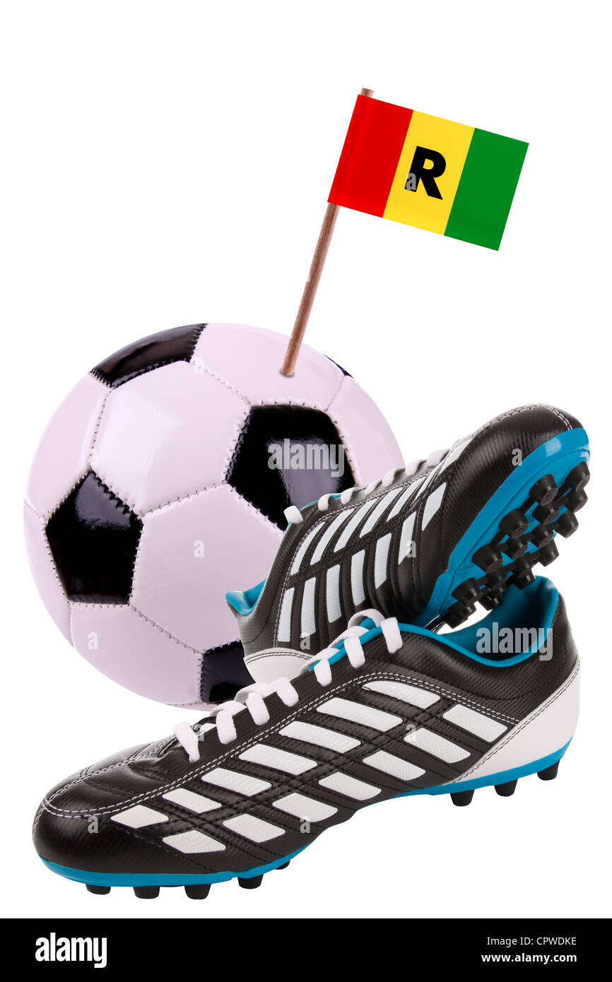 Pair of cleats or football boots with a small flag of Rwanda Stock ...