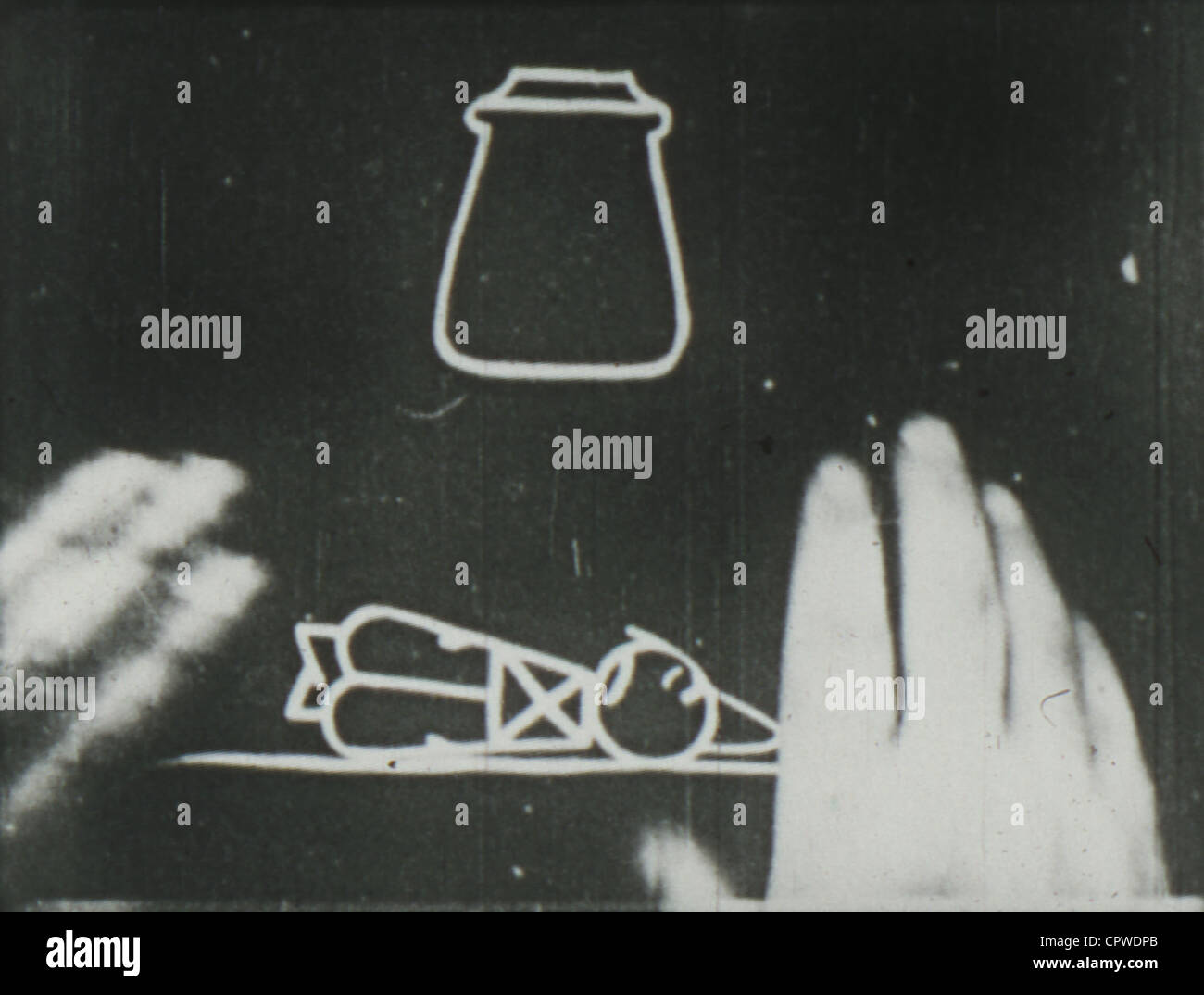 Film still from Emile Cohl's A Fantasty (1908) or Fantasmagorie, the ...