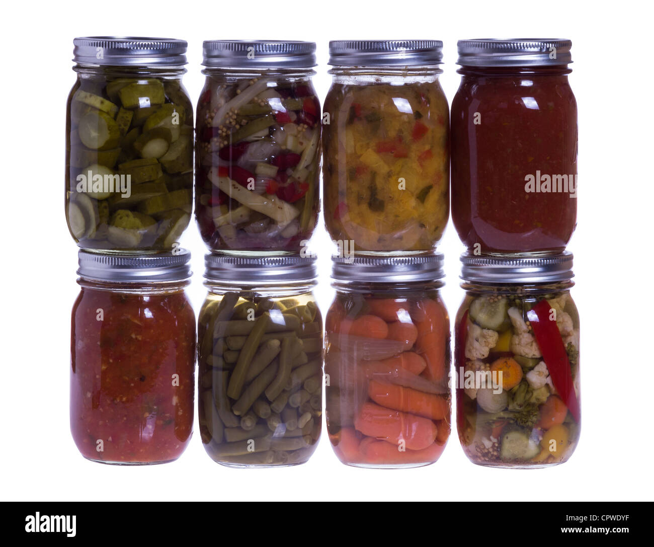 Fresh canned homemade preserved vegetables isolated on white Stock ...
