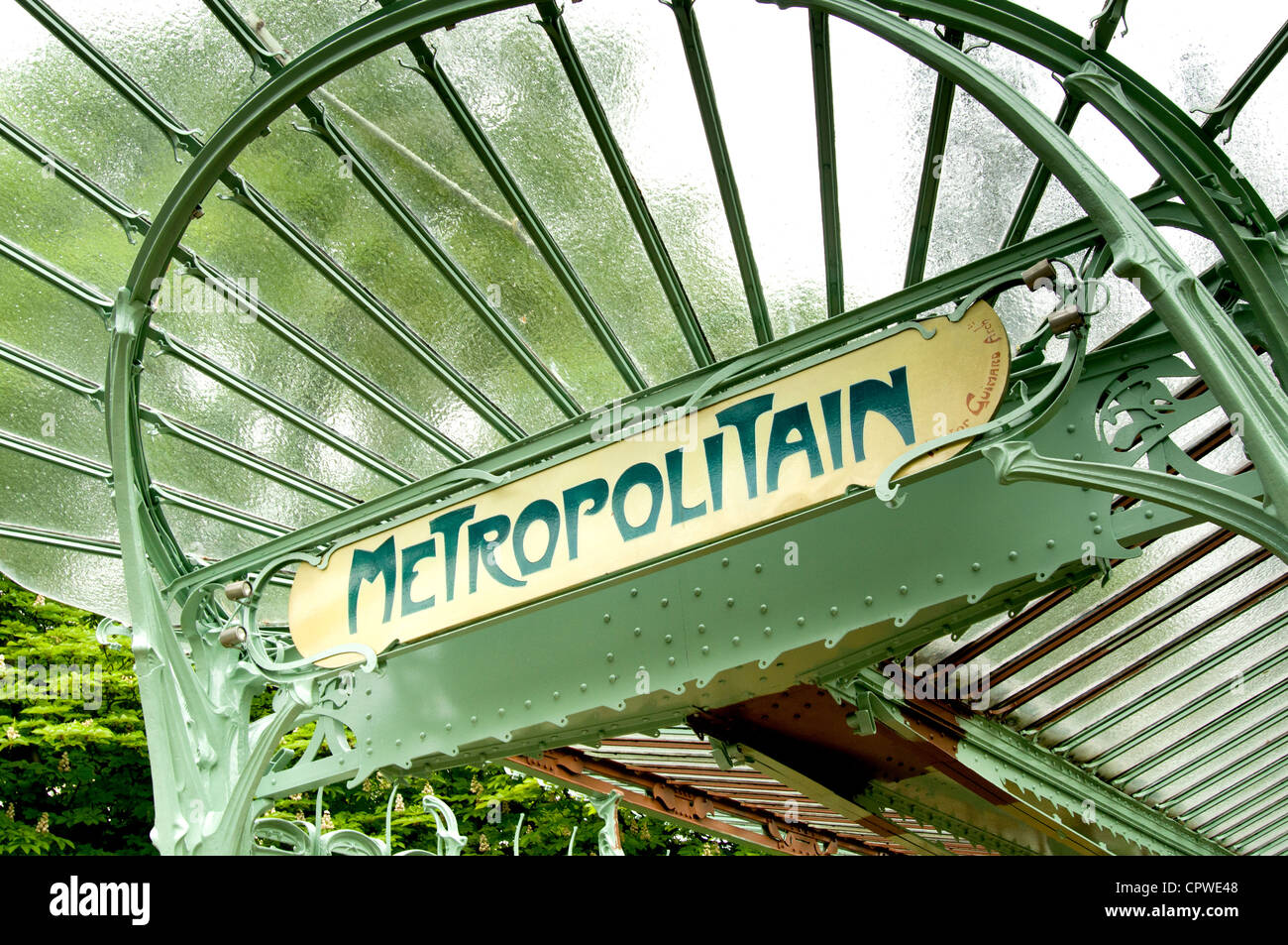 Porte Dauphine metro station in Art Nouveau design, Paris, France Stock ...