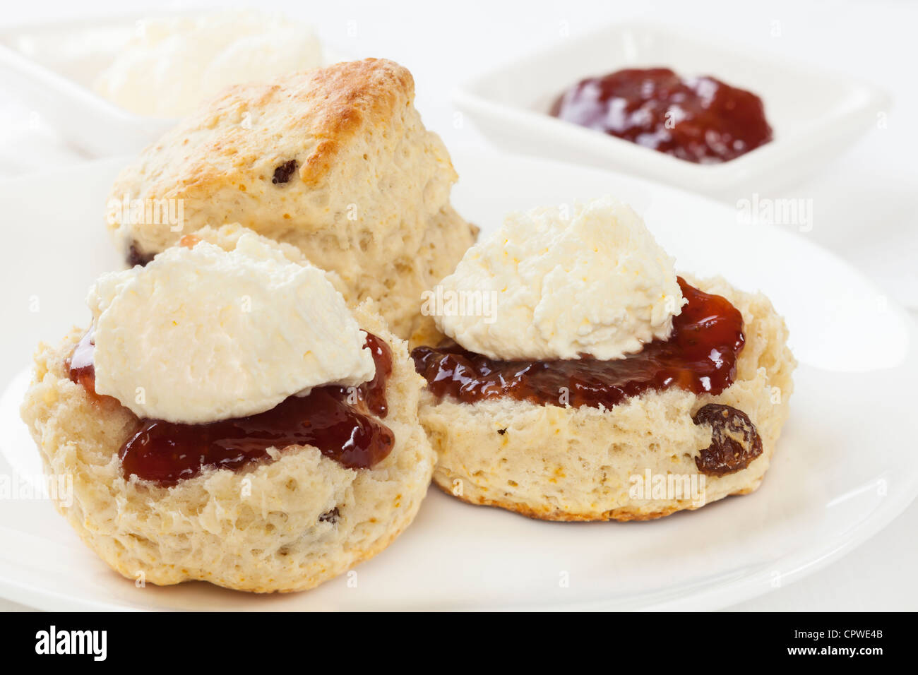 Fresh homemade fruit scones with jam and cream Stock Photo - Alamy
