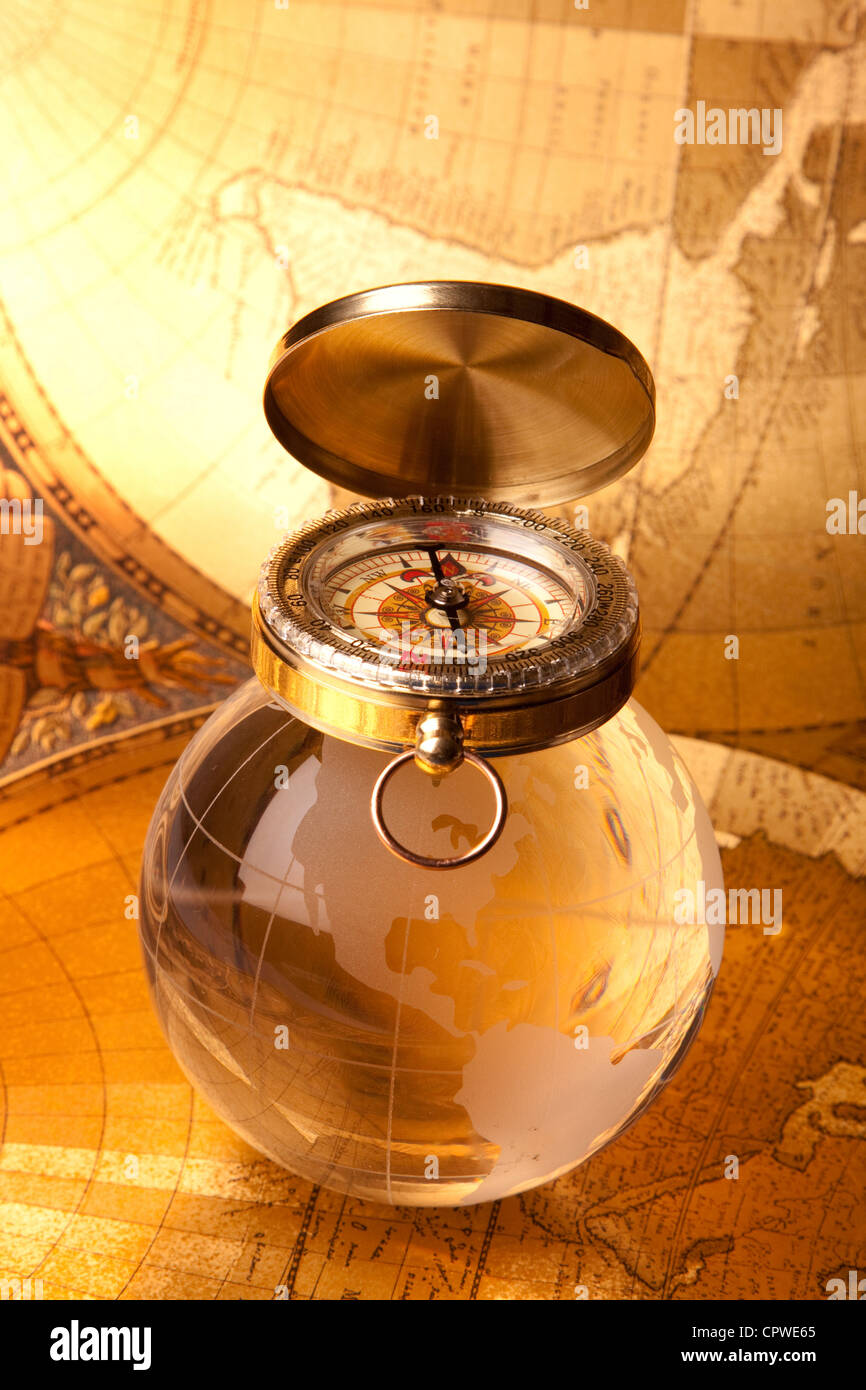 Old letter, map and globe Stock Photo - Alamy