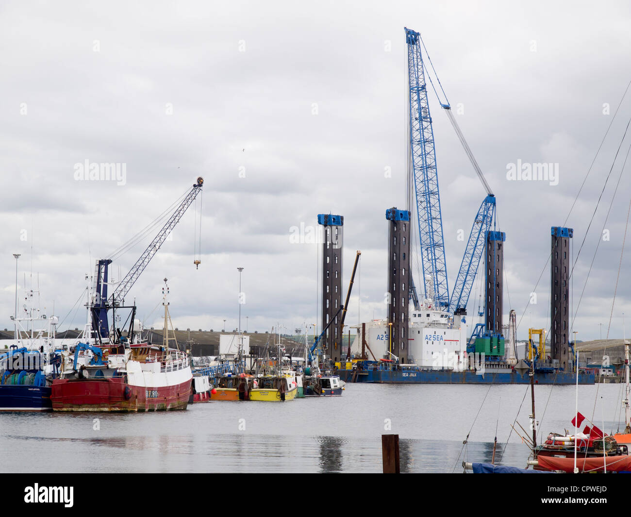 Jack-up construction vessel SEA JACK in Hartlepool harbour whilst ...