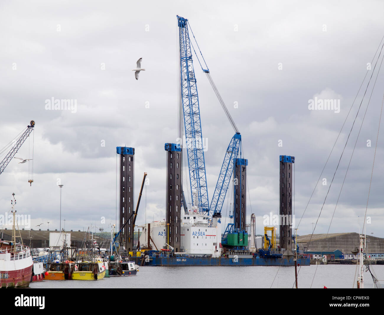 Jack-up construction vessel SEA JACK in Hartlepool harbour whilst ...
