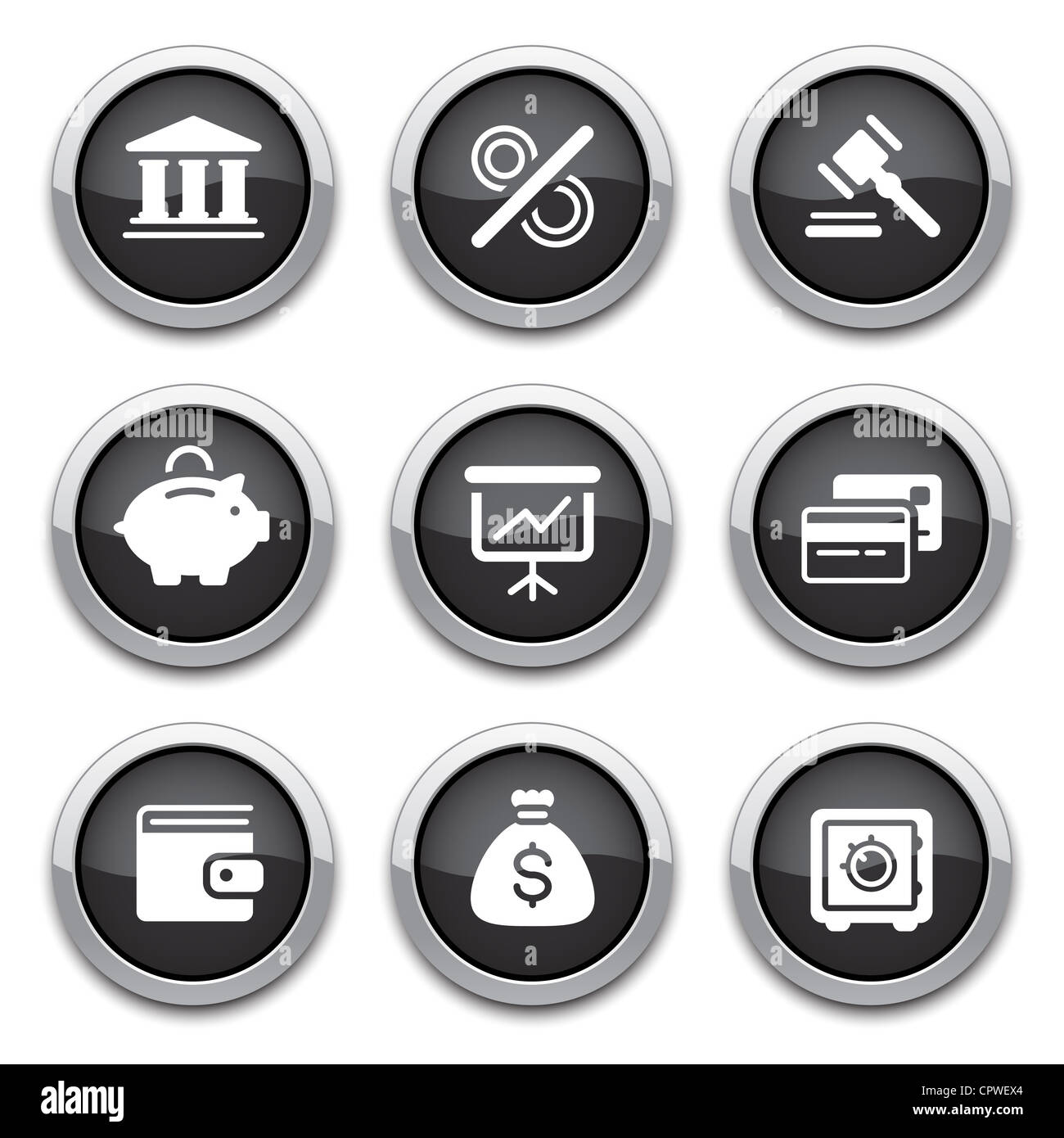 black shiny finance buttons for design Stock Photo - Alamy