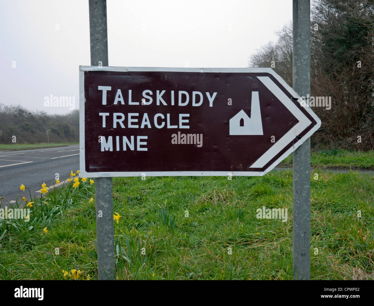 Sign to Talskiddy Treacle Mine Cornwall UK Stock Photo - Alamy
