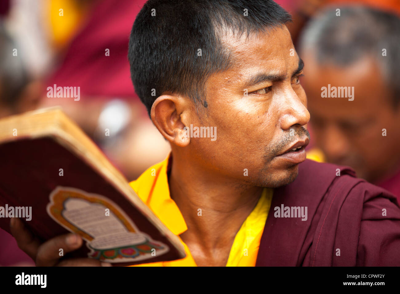 Portrait of Buddhist pilgrims reading scriptures books, Mahabodhi ...