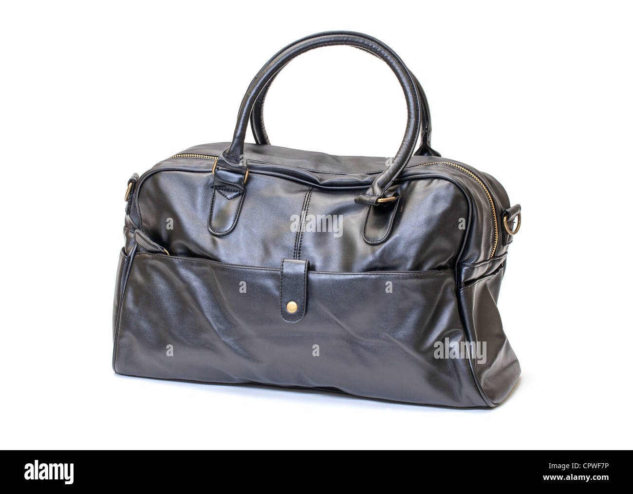Black Leather Man Handbag on white background Stock Photo - Alamy