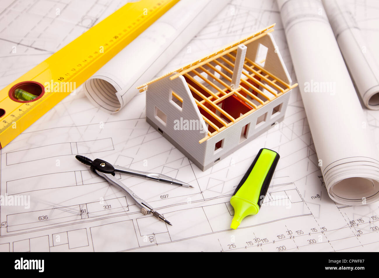 Architecture tools, blueprints Stock Photo - Alamy