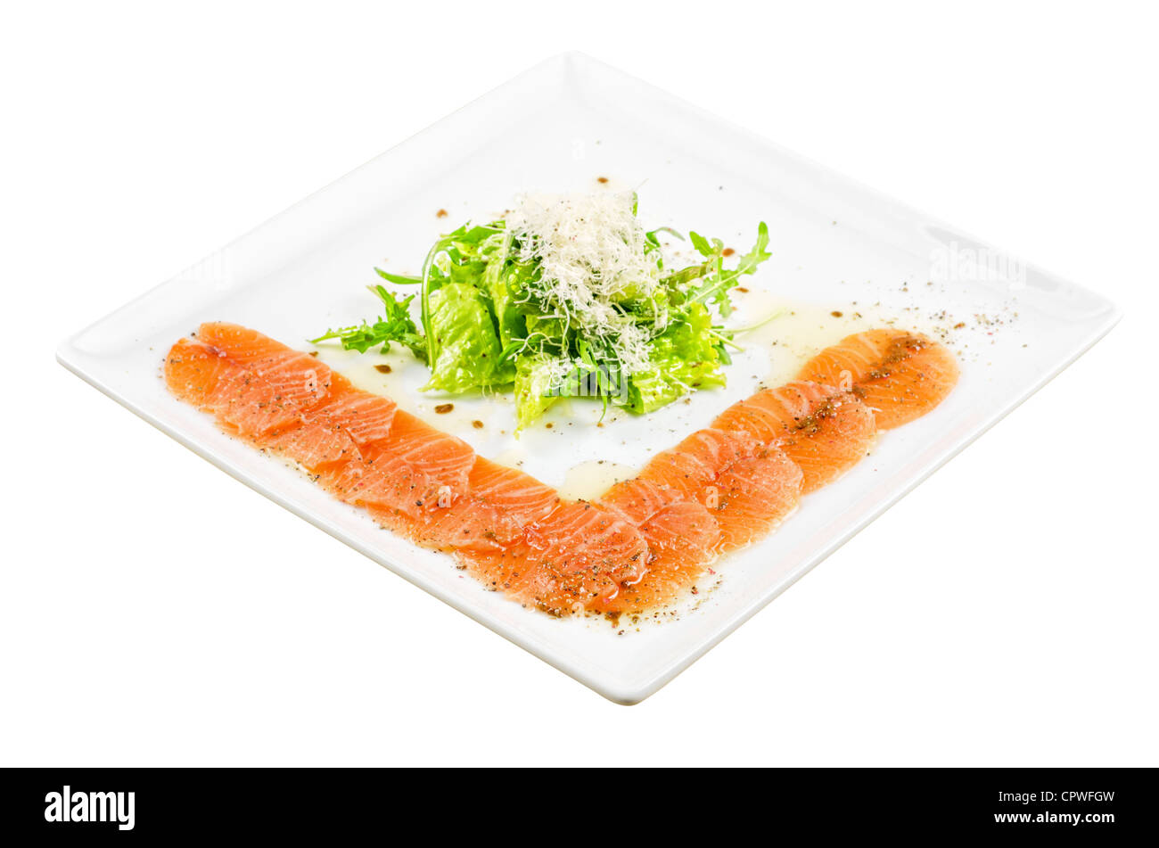 Fish Carpaccio with salad and mozzarella Stock Photo - Alamy
