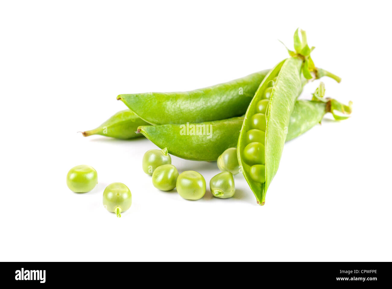 Ripe pea vegetable with green leaf isolated on white background Stock ...