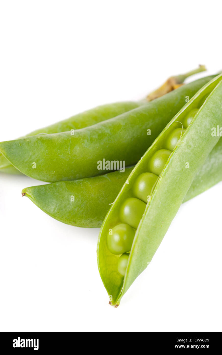 Ripe pea vegetable with green leaf isolated on white background Stock ...