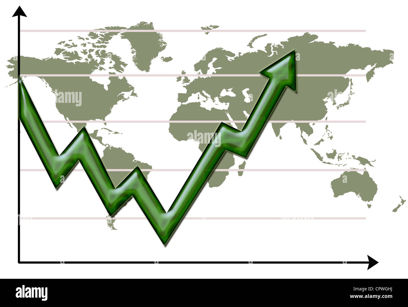 arrow rise over world map Stock Photo - Alamy