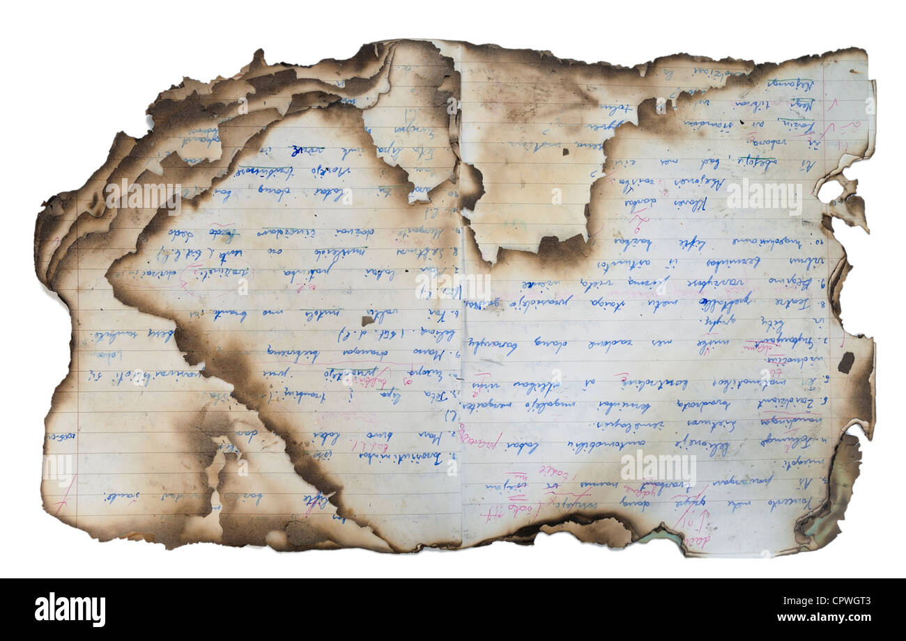 The burned down old school writing-book Stock Photo - Alamy