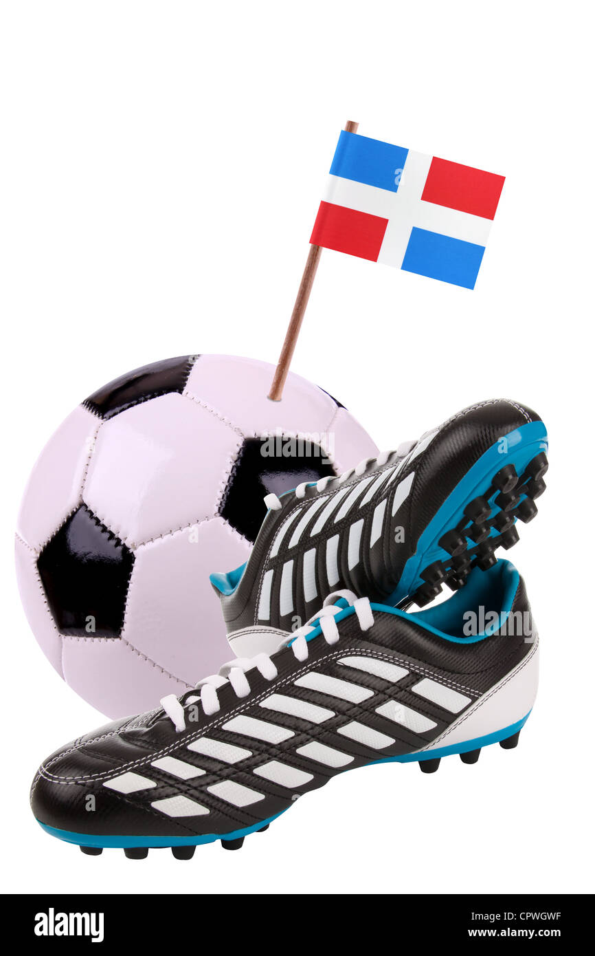 Pair of cleats or football boots with a small flag of Dominican ...