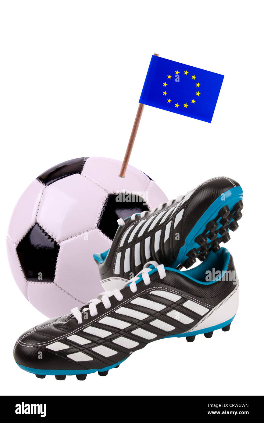 Pair of cleats or football boots with a small flag of Europe Stock ...