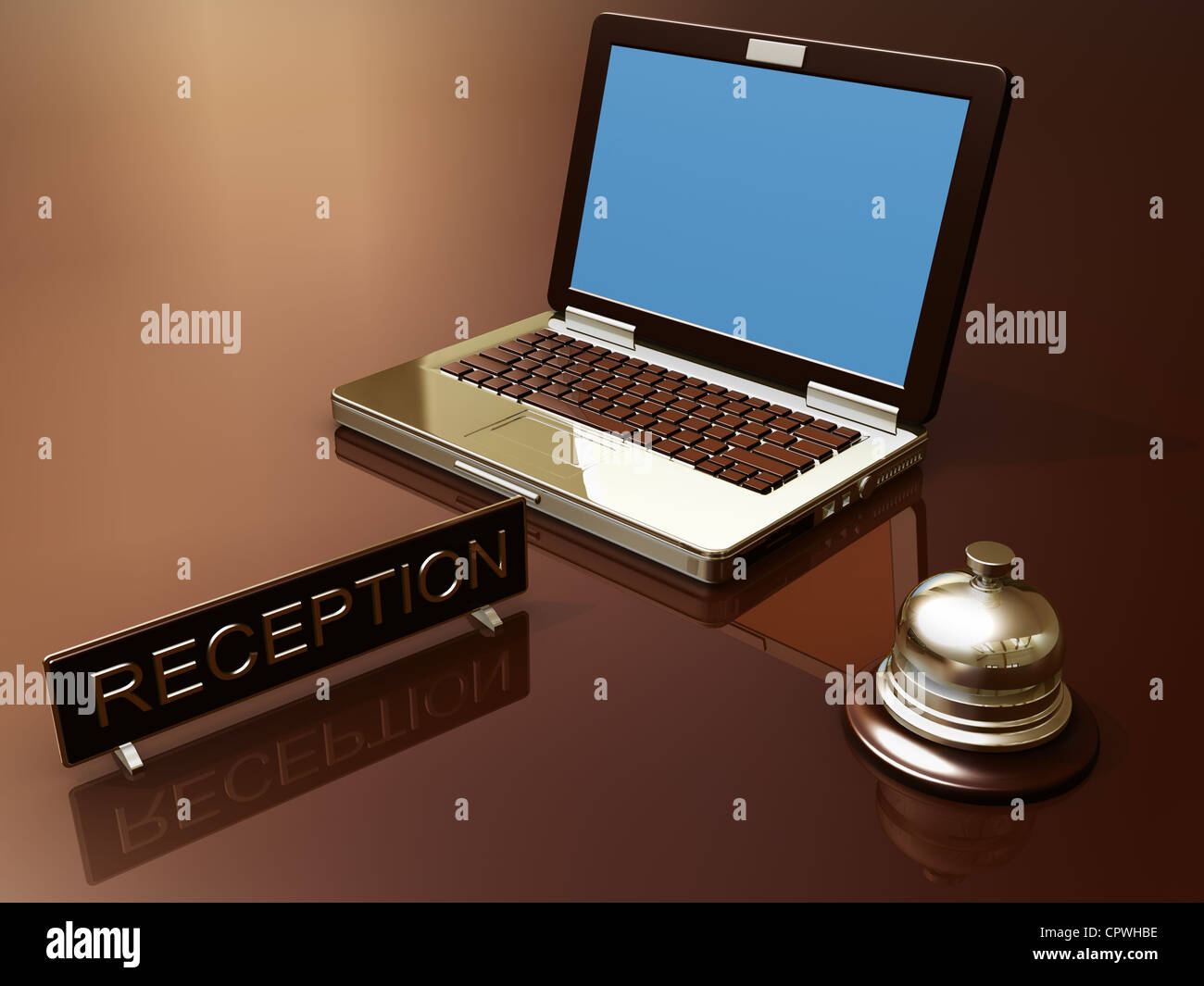 Render of desk reception and laptop Stock Photo - Alamy