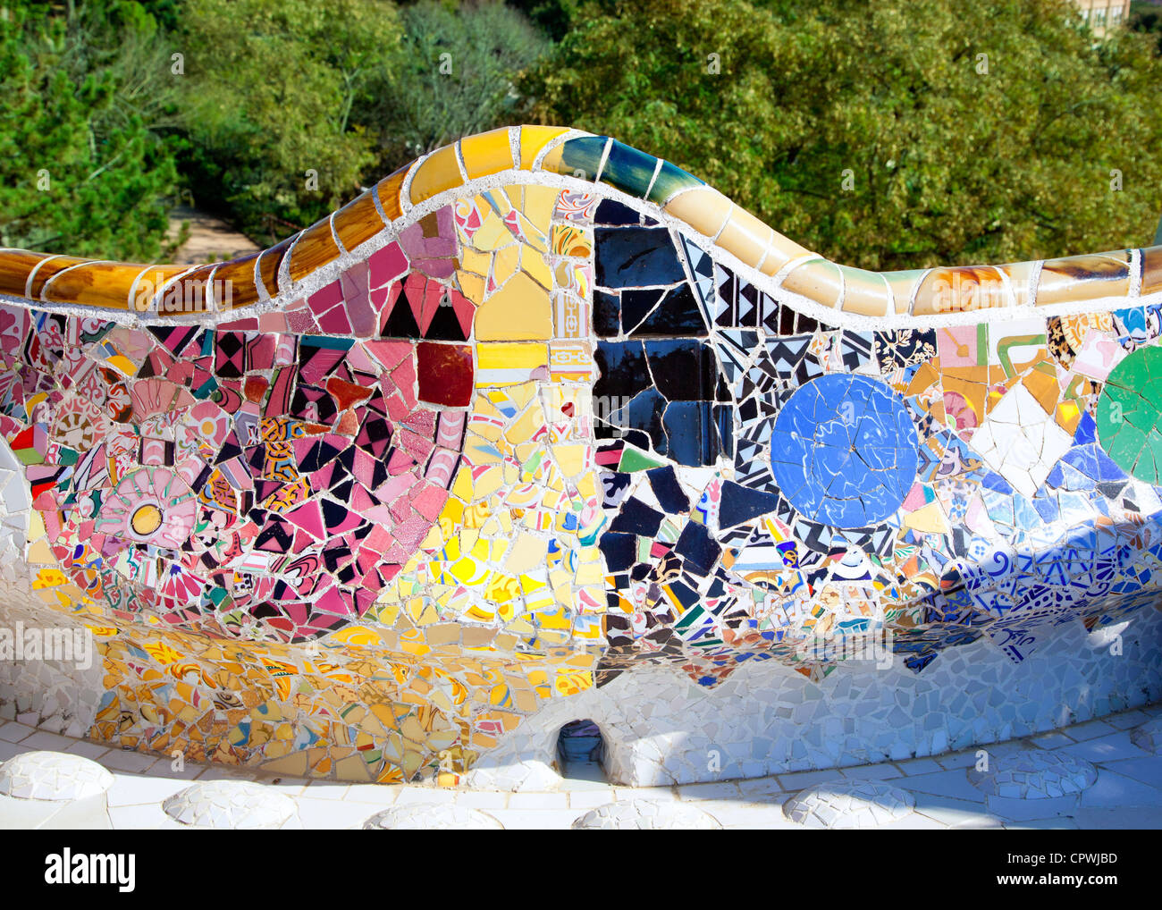 Barcelona Park Guell of Gaudi tiles mosaic serpentine bench modernism ...