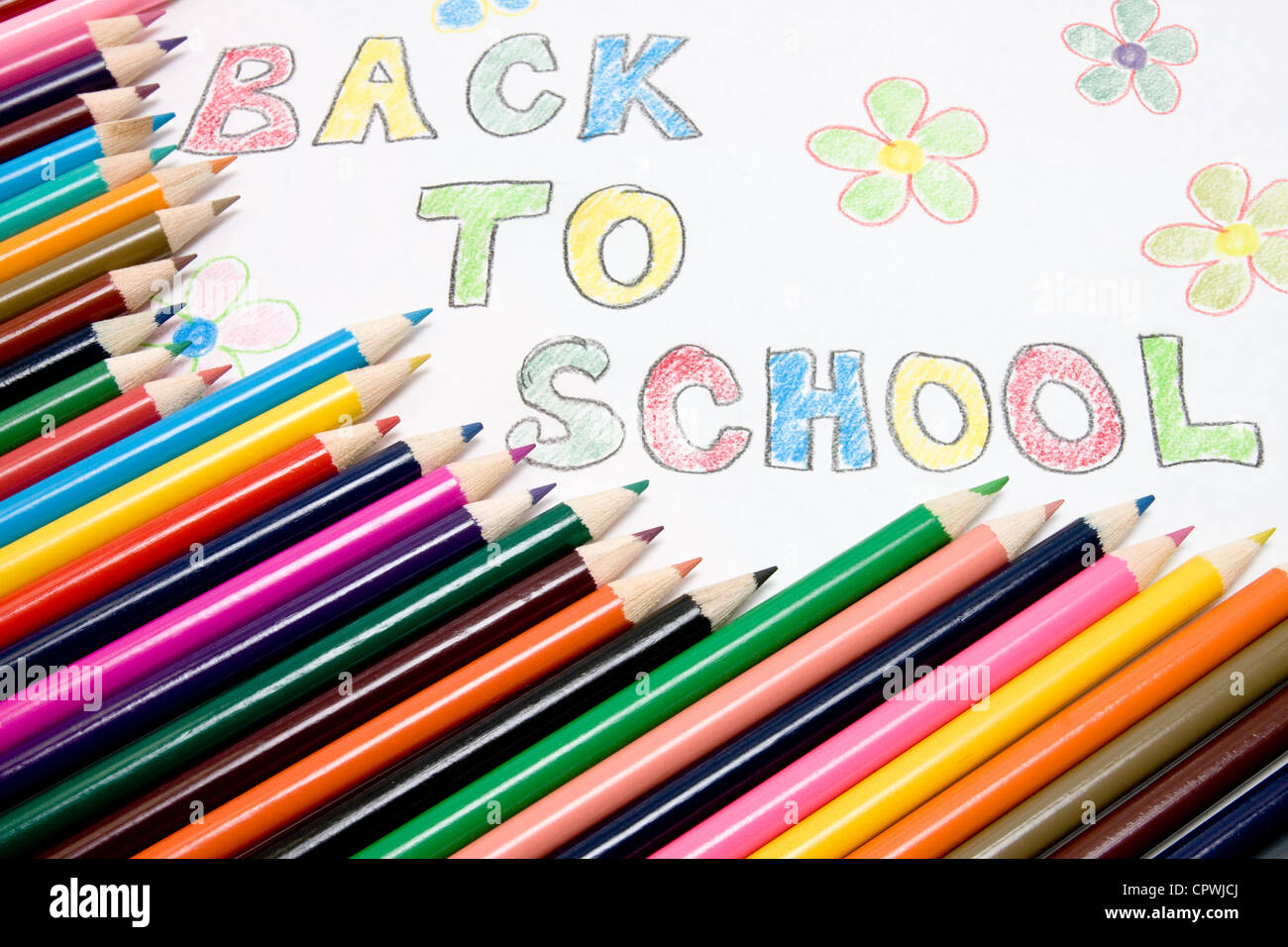 "Back to school" text and color pencils Stock Photo - Alamy